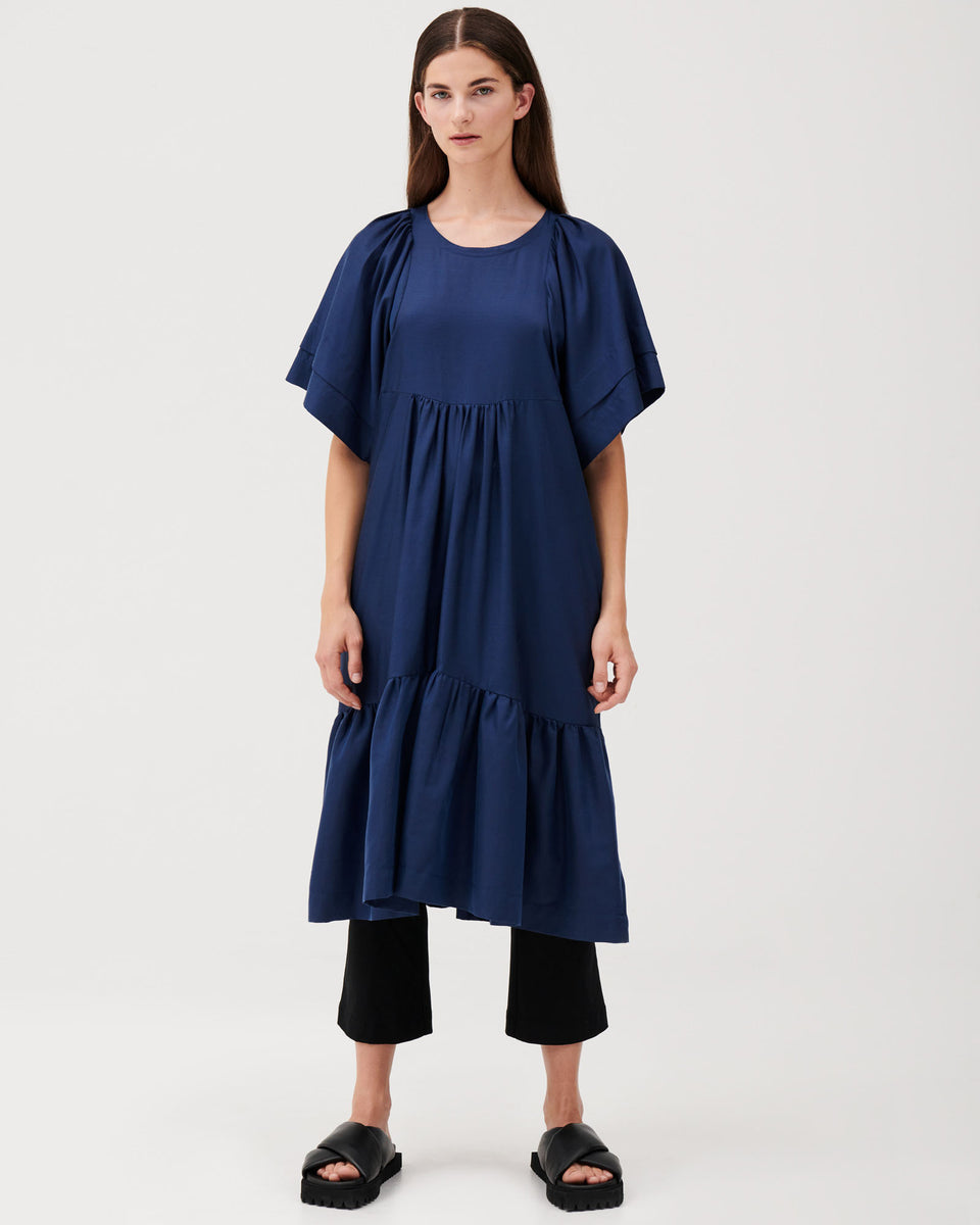 Cuspi Affinity Tuck Sleeve Dress in Vibrant Blue | Australian Made