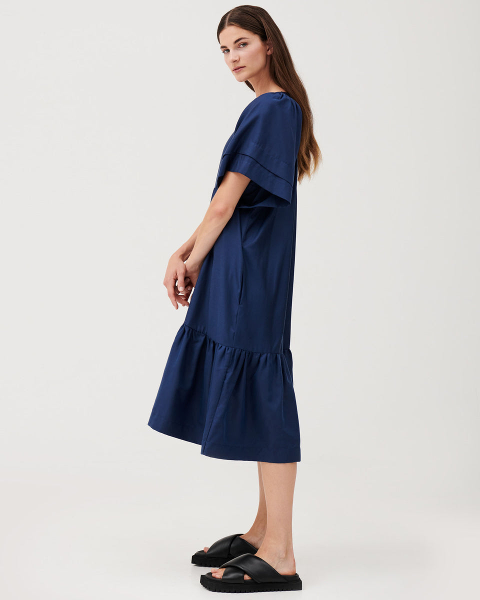 Cuspi Affinity Tuck Sleeve Dress in Vibrant Blue | Australian Made