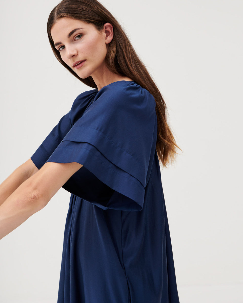 Cuspi Affinity Tuck Sleeve Dress in Vibrant Blue | Australian Made
